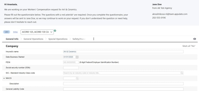 Sending forms to complete