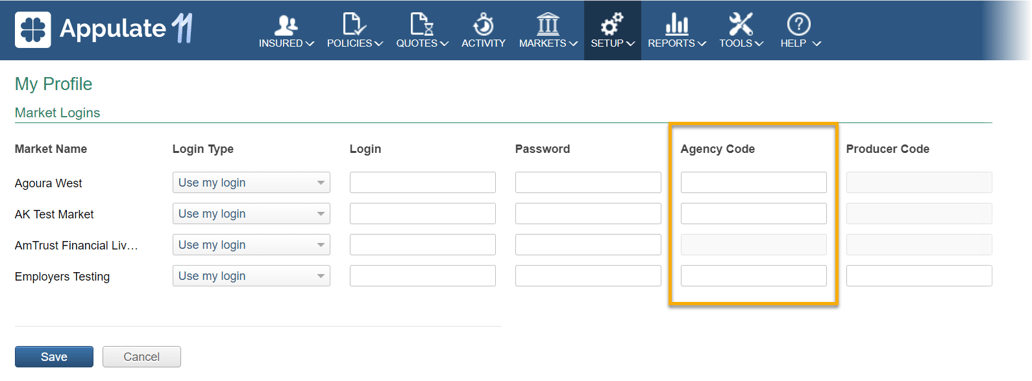 Agency and Producer codes