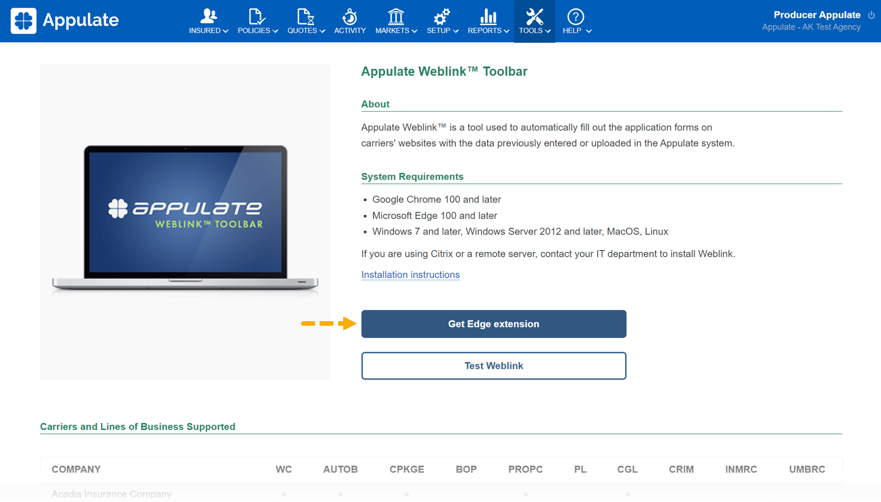 Weblink installation for Microsoft Edge