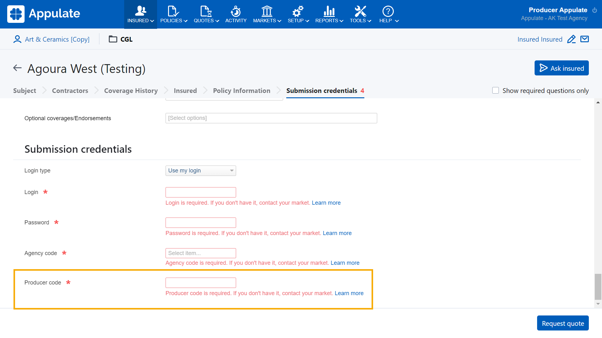 Agency and Producer codes