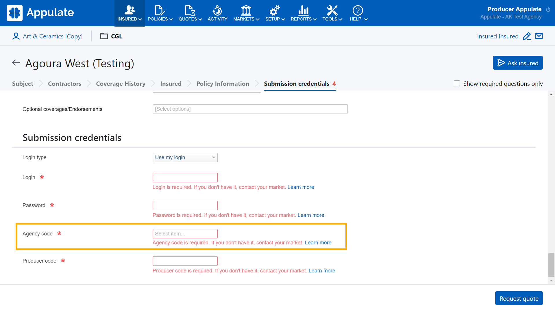 Agency and Producer codes