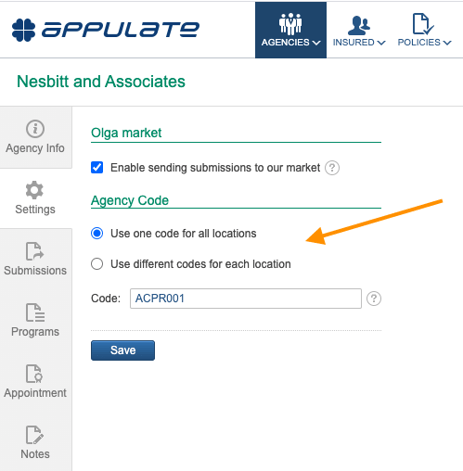 Agency and Producer codes